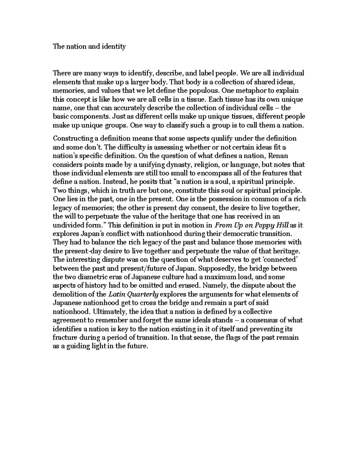 Nation and Identity - reflection - The nation and identity There are ...