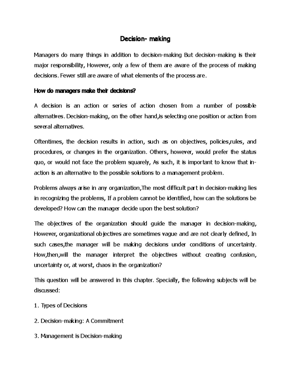 Decision- making - Decision- making Managers do many things in addition ...
