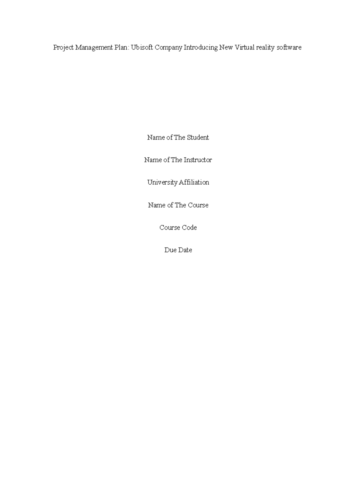 1 MBA Ubisoft Plan - business - Project Management Plan: Ubisoft ...