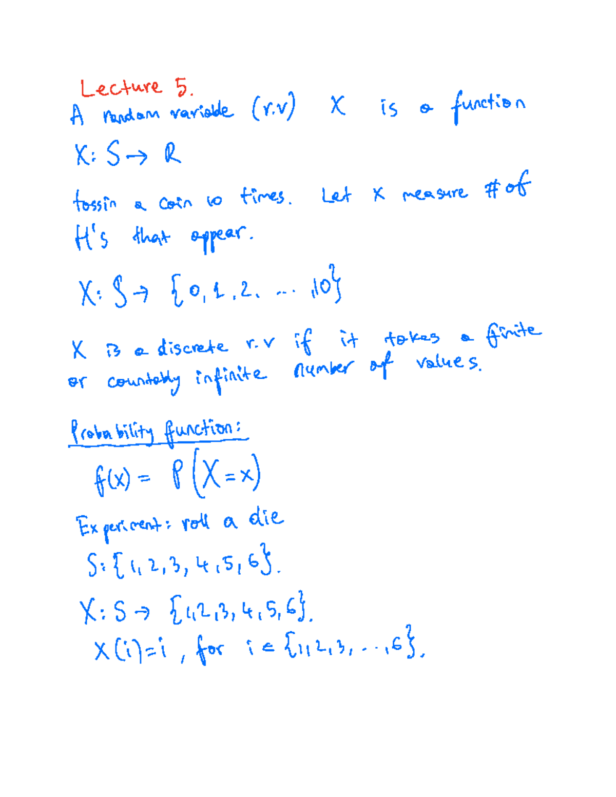 Lecture 5 Class Notes - A random variable v X is a function X S R ...