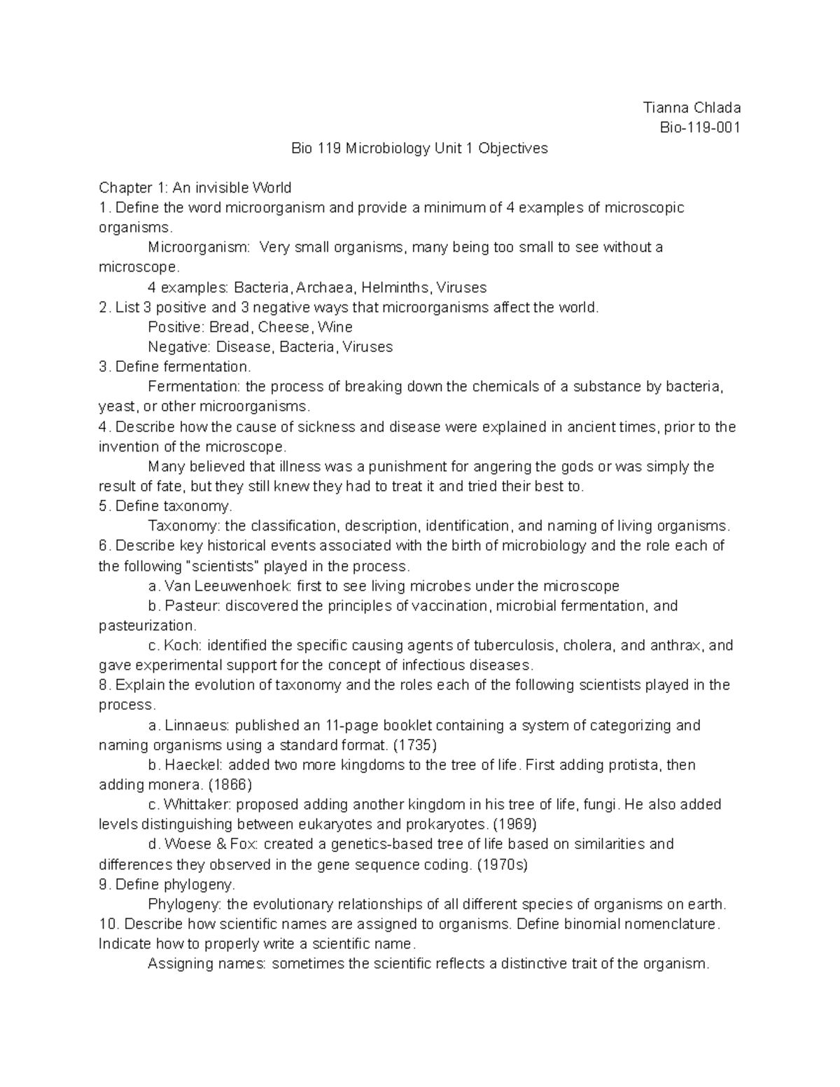 Microbiology Unit 1 Objectives - Studocu
