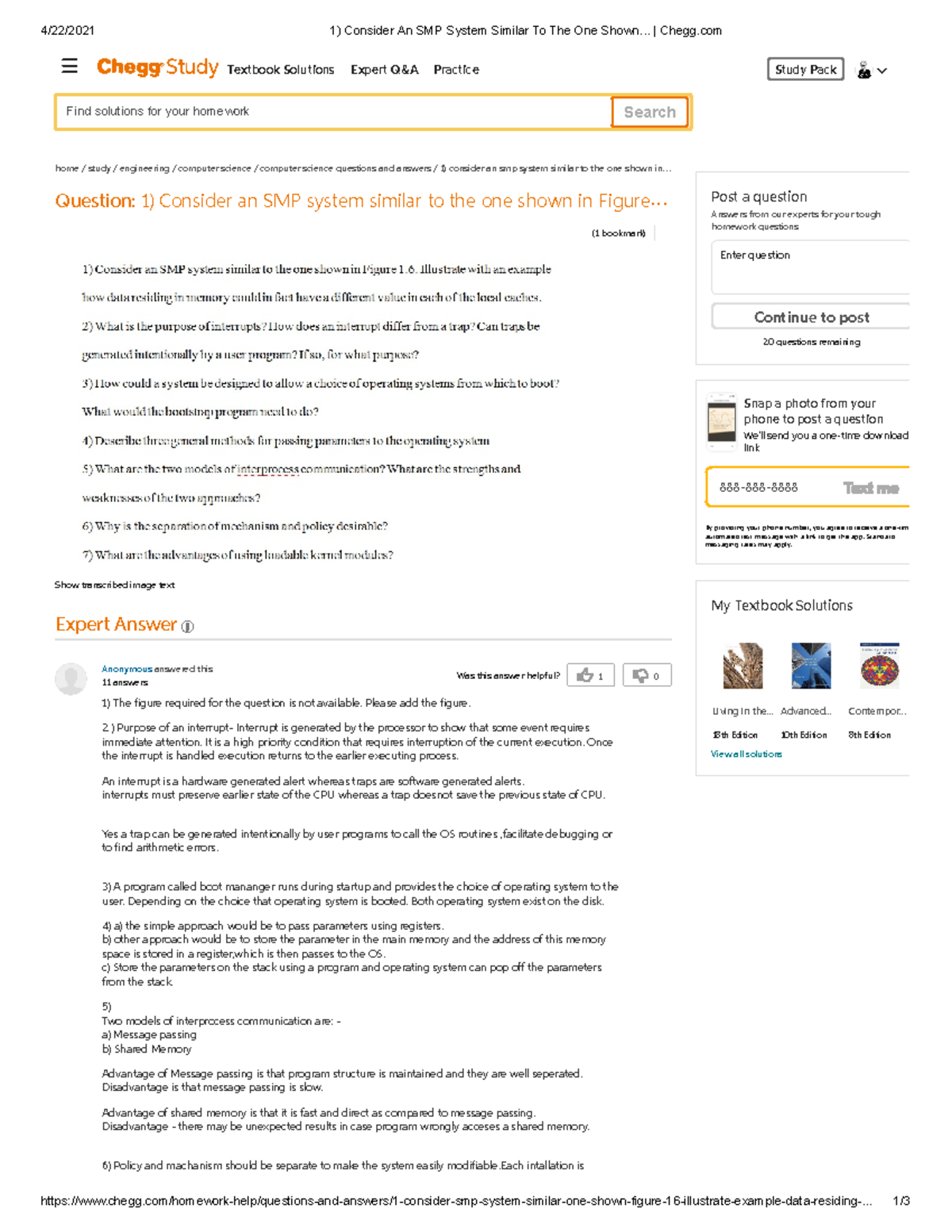 1) Consider An SMP System Similar To The One Shown... Chegg - .. | Chegg - Studocu