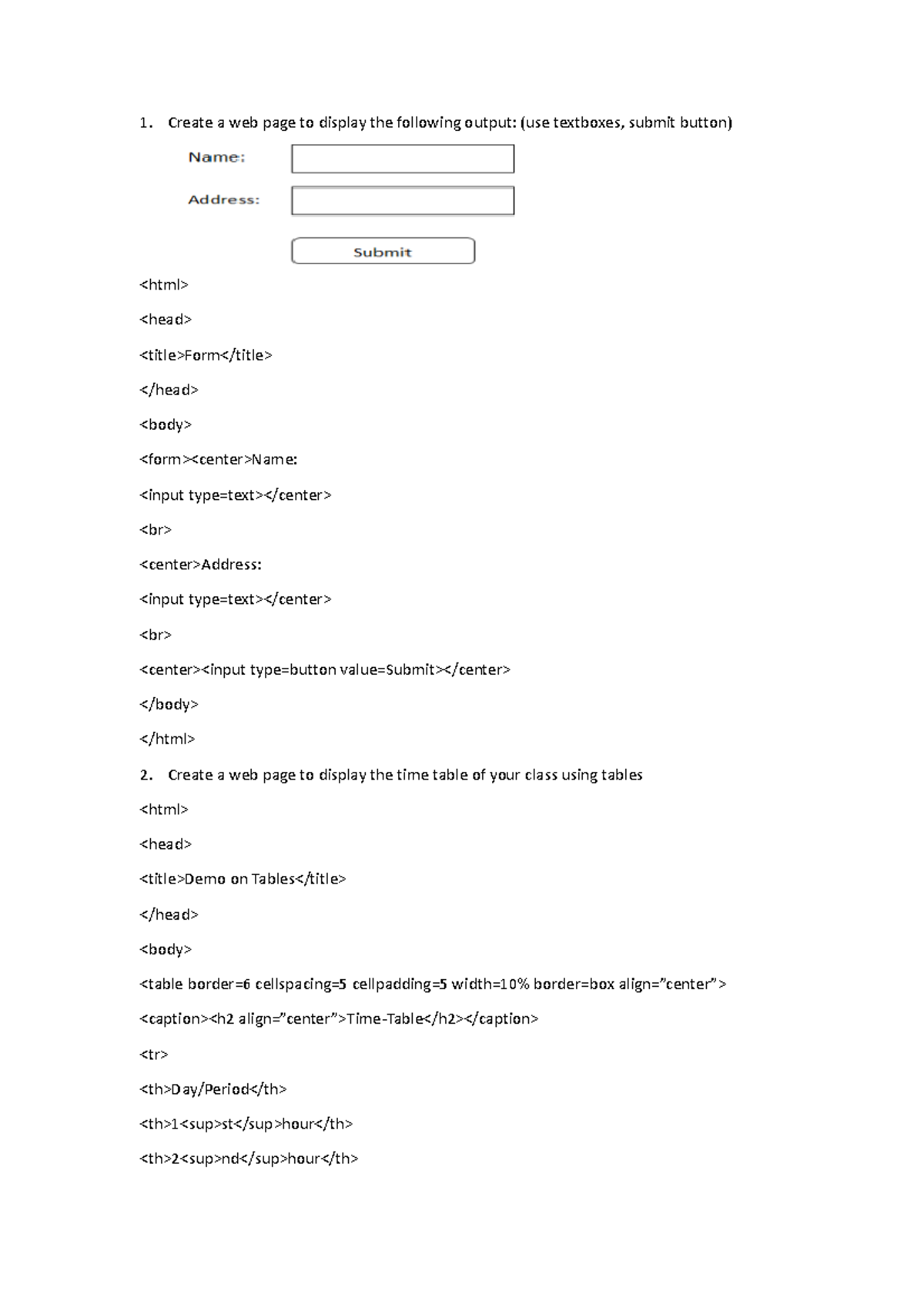 Lab practicles' - Good - Create a web page to display the following output: (use textboxes ...