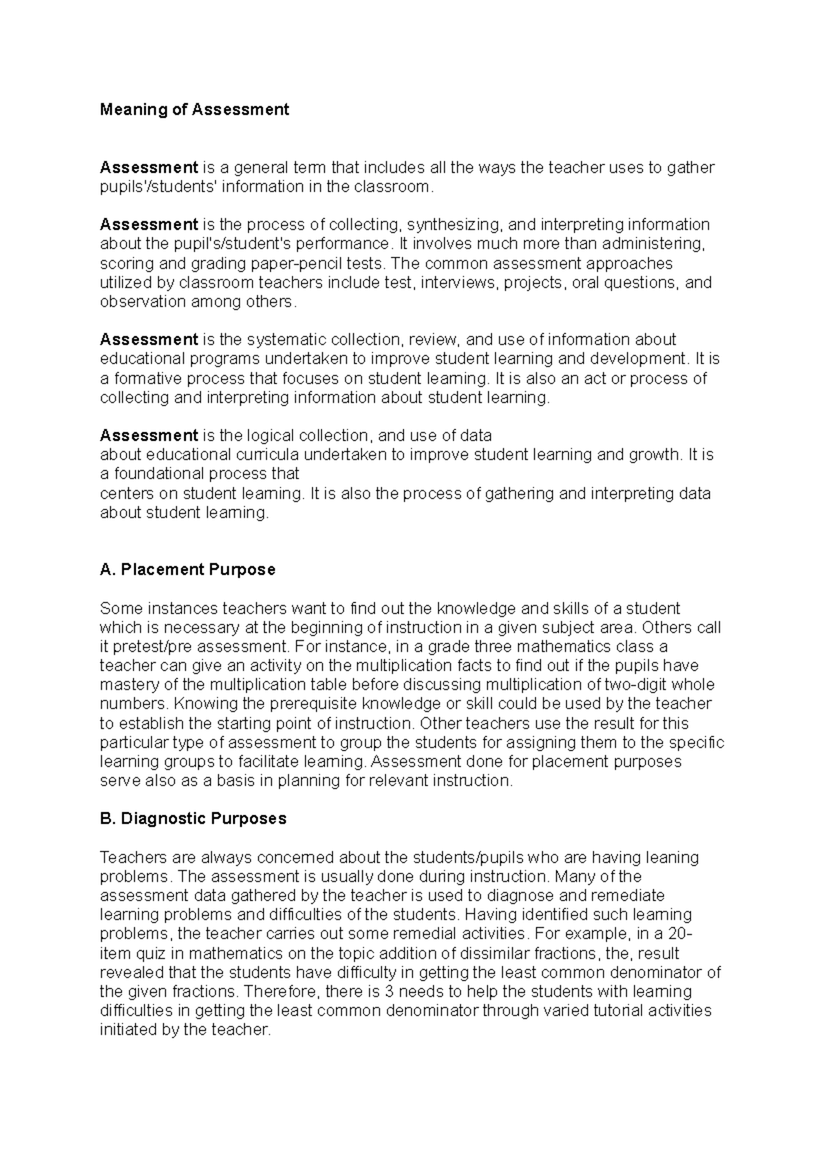 Research Work in Prof-Ed 8 - Meaning of Assessment Assessment is a ...