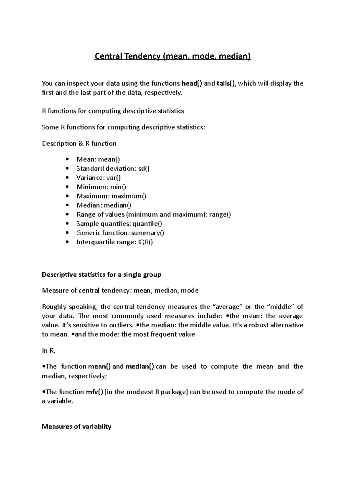 Central Tendency (mean, mode, median) - COMP1814 - GRE - Studocu
