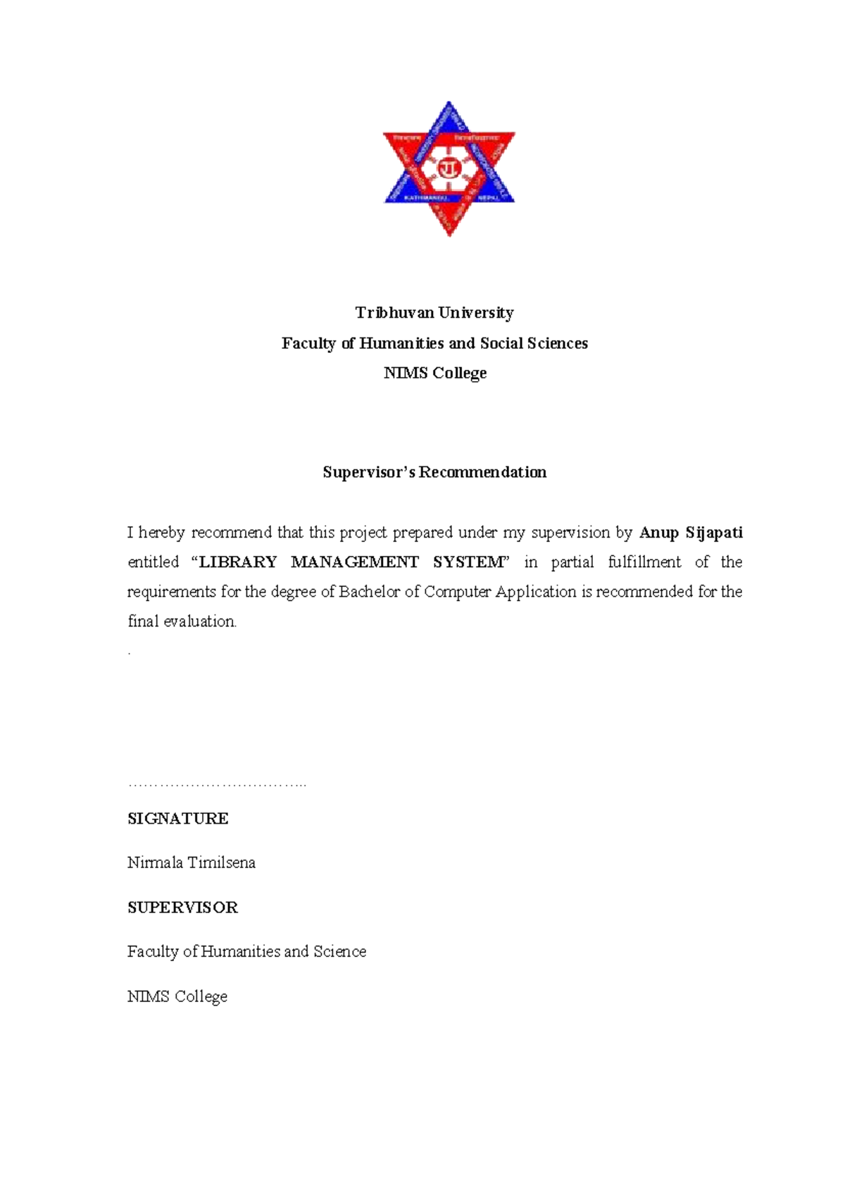 Library Management System - Tribhuvan University Faculty of Humanities ...