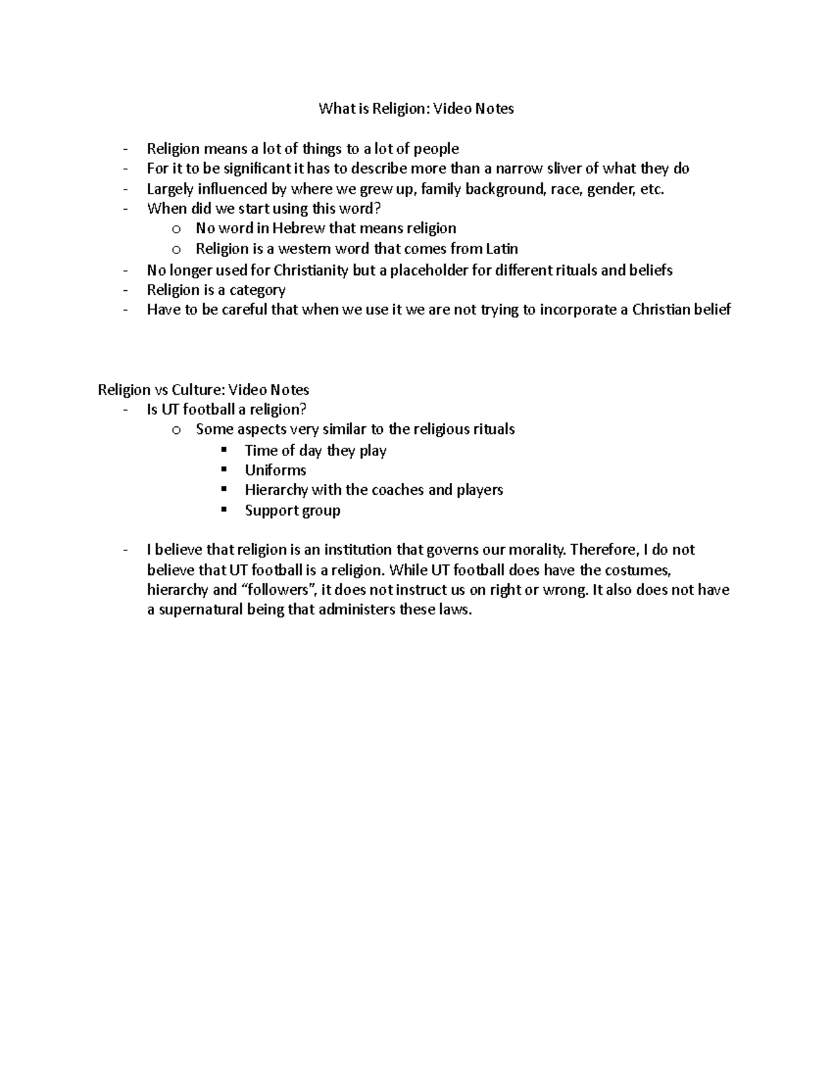What Is Religion Video Notes What Is Religion Video Notes Religion