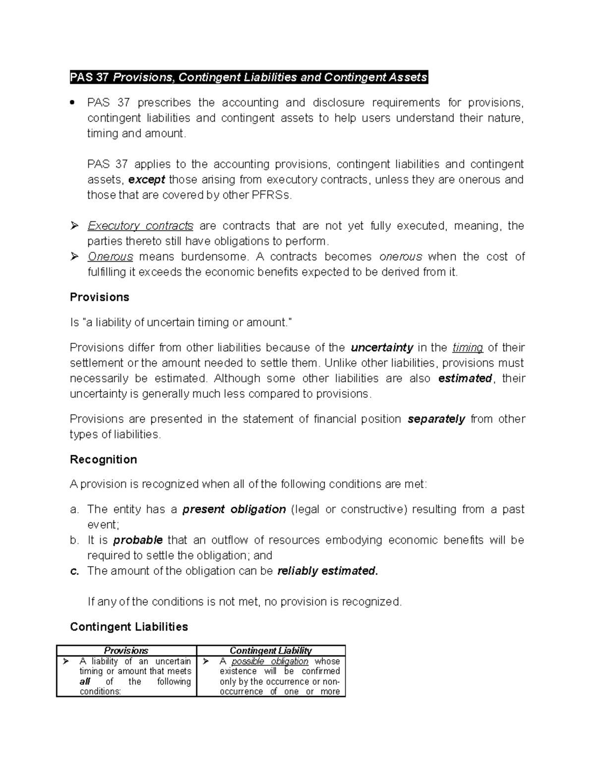 Pas 37 - notes - PAS 37 Provisions, Contingent Liabilities and ...