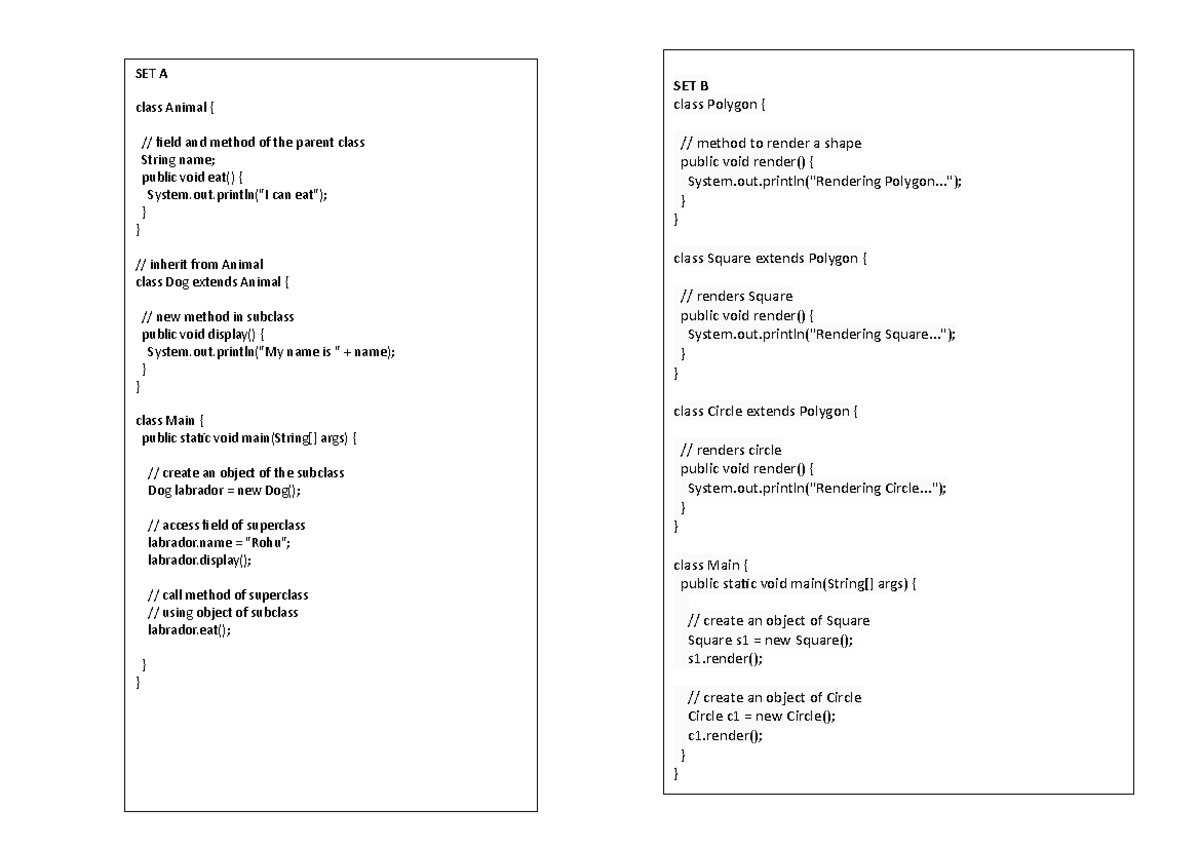 Performance TASK 1 - None - SET B class Polygon { // method to render a ...