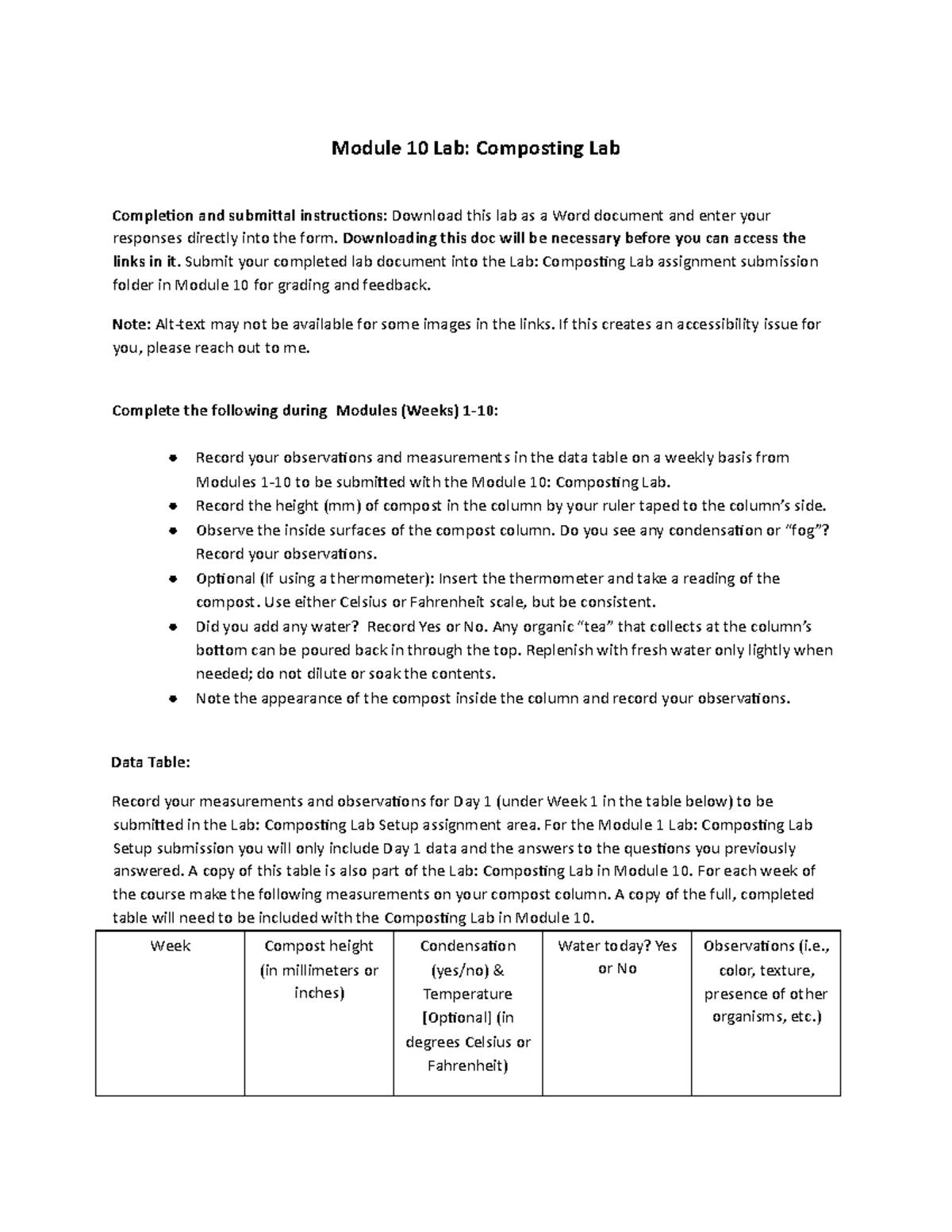 Module 10 Finsl - APUNTES - Module 10 Lab: Composting Lab Comple'on and ...