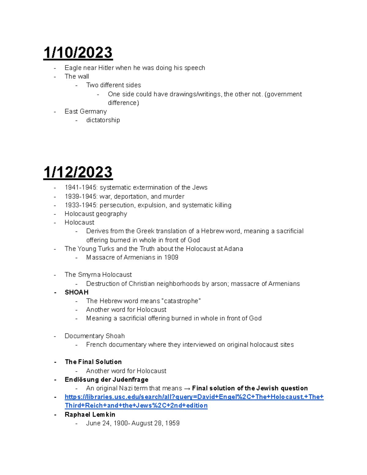 JS 211- Holocaust official notes - 1/10/ Eagle near Hitler when he was ...