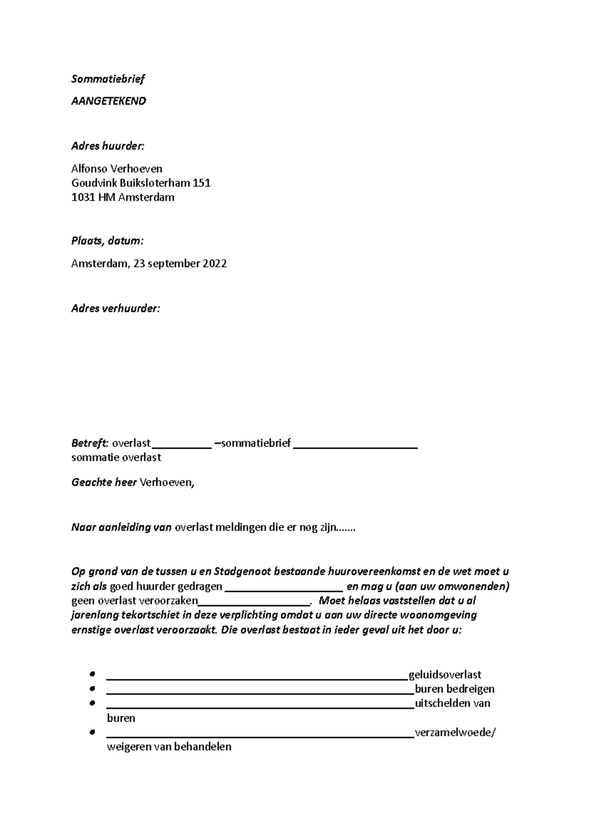 Sommatiebrief format recht les 2 deel 2 - Sommatiebrief AANGETEKEND ...