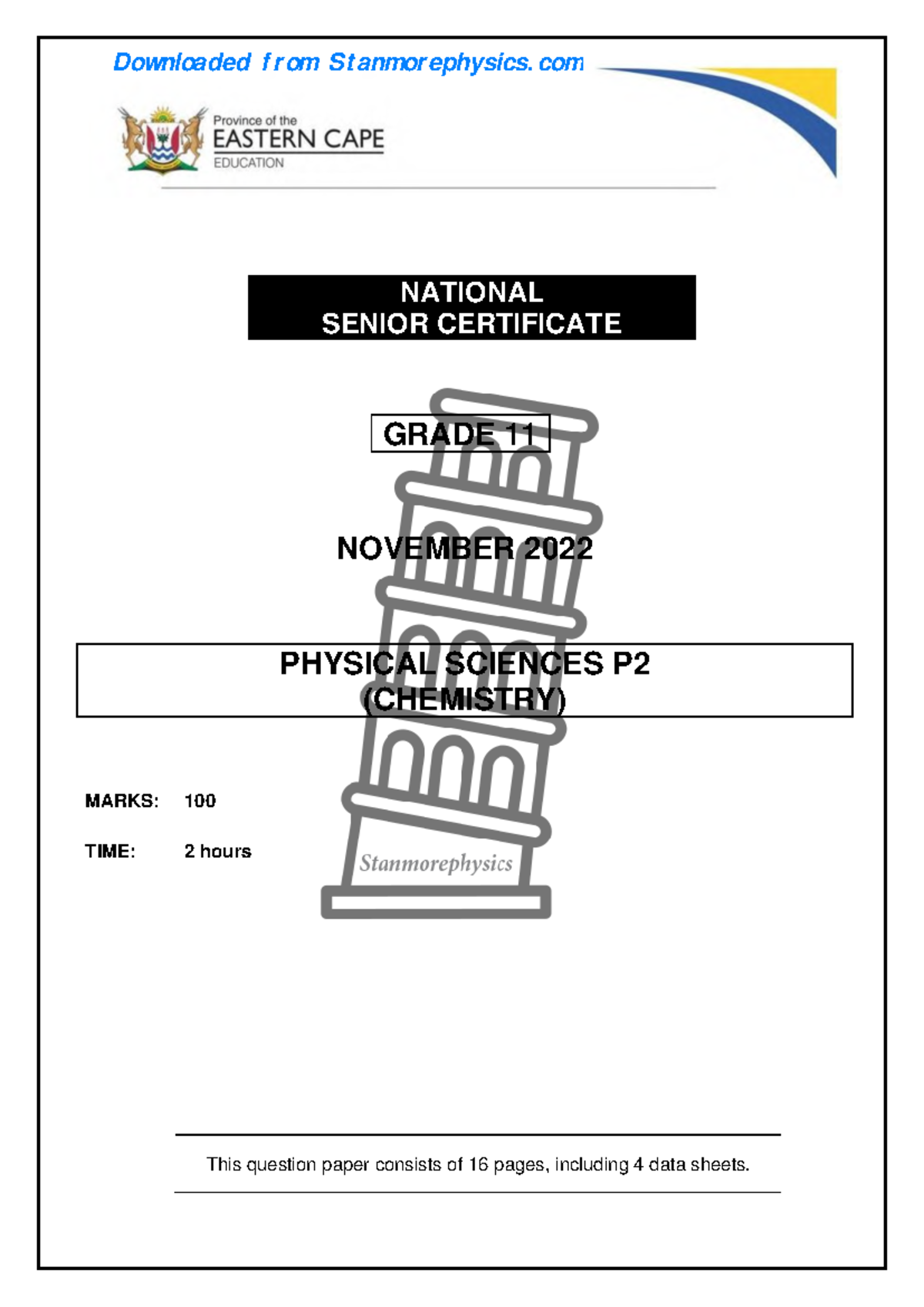 EC Physical Sciences Grade 11 November 2022 P2 and Memo - NATIONAL ...