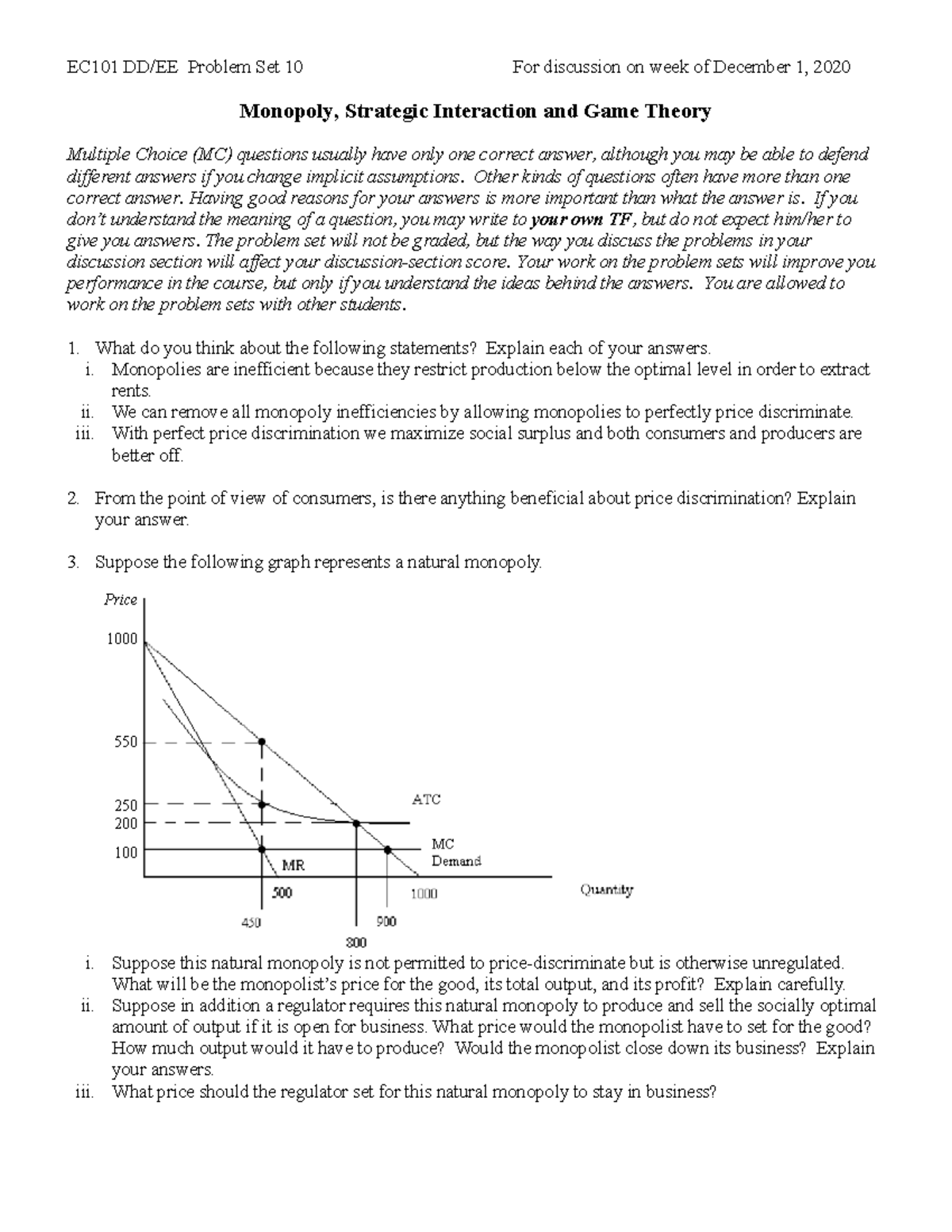 Problem Set 10 - Professor Manove Econ 101 - EC101 DD/EE Problem Set 10 For discussion on week ...