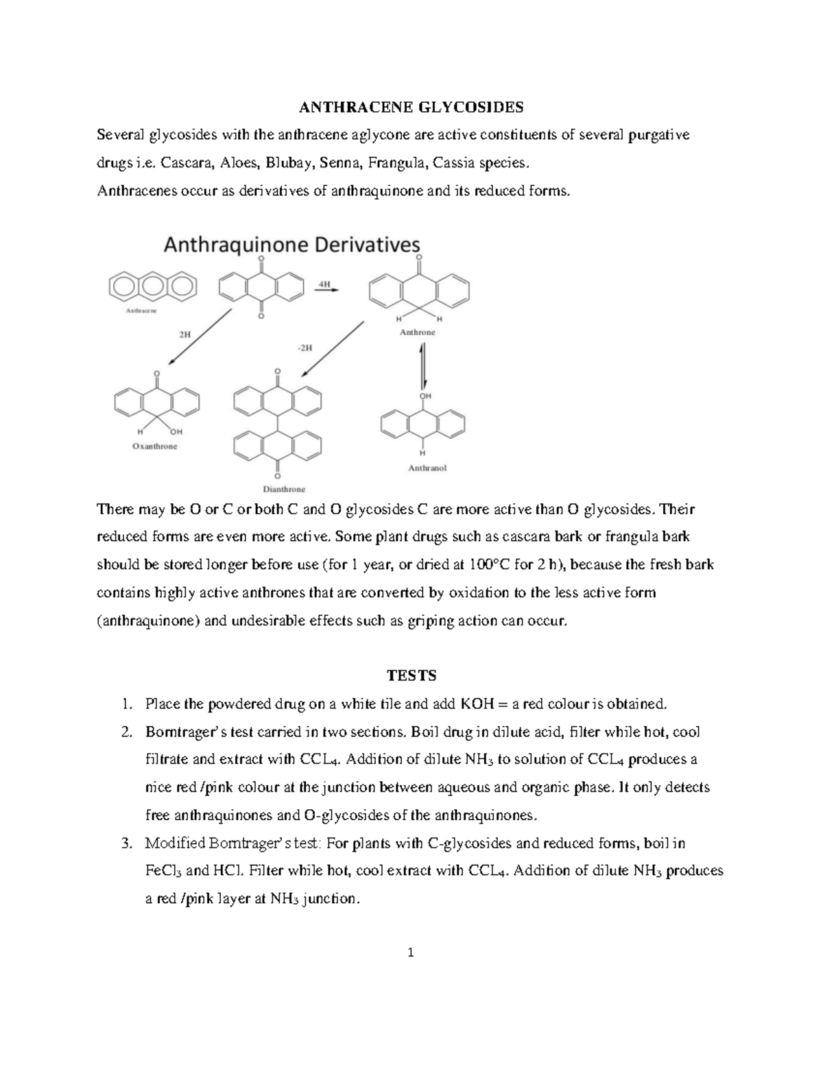 2. Anthraquinone glycosides notes - ANTHRACENE GLYCOSIDES Several ...