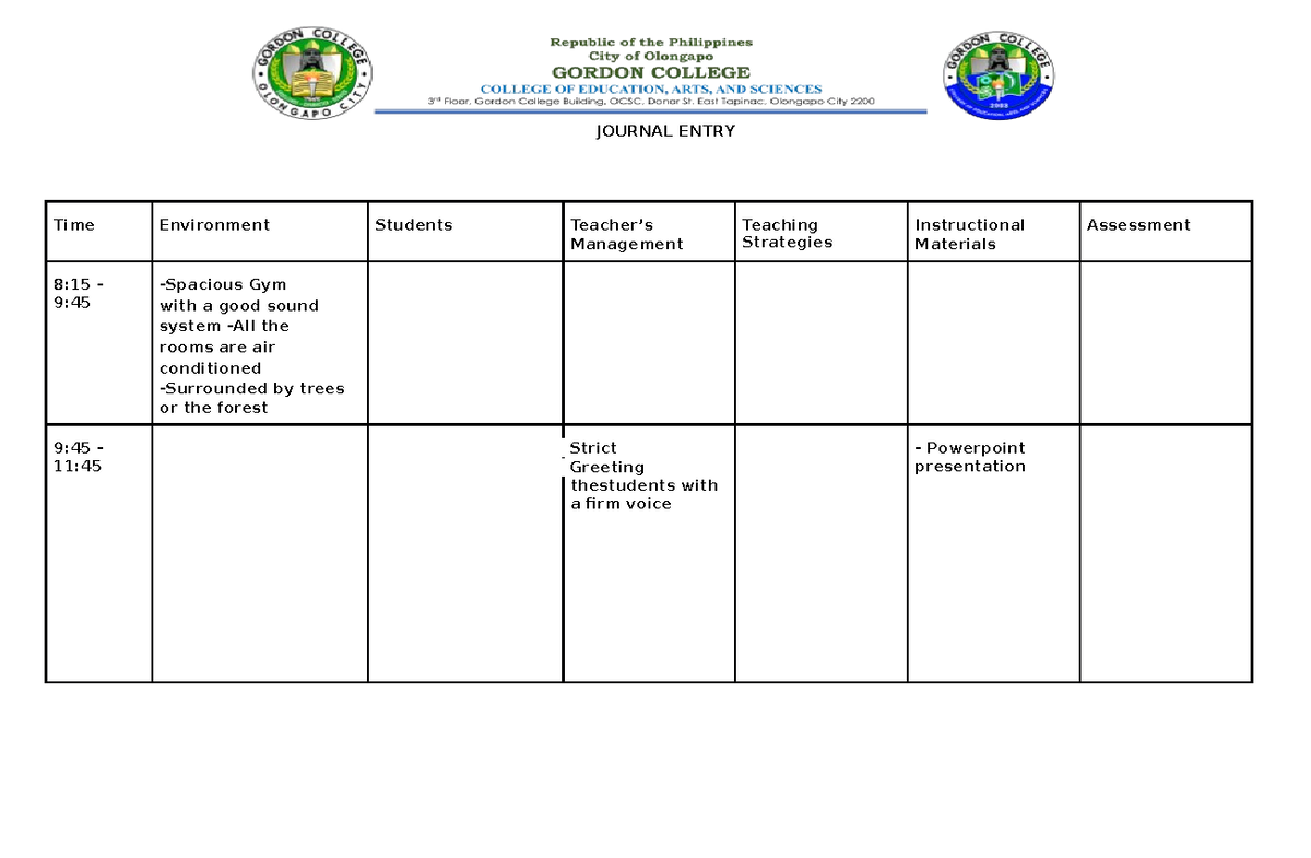 Journal-Entry - journal - JOURNAL ENTRY Time Environment Students ...