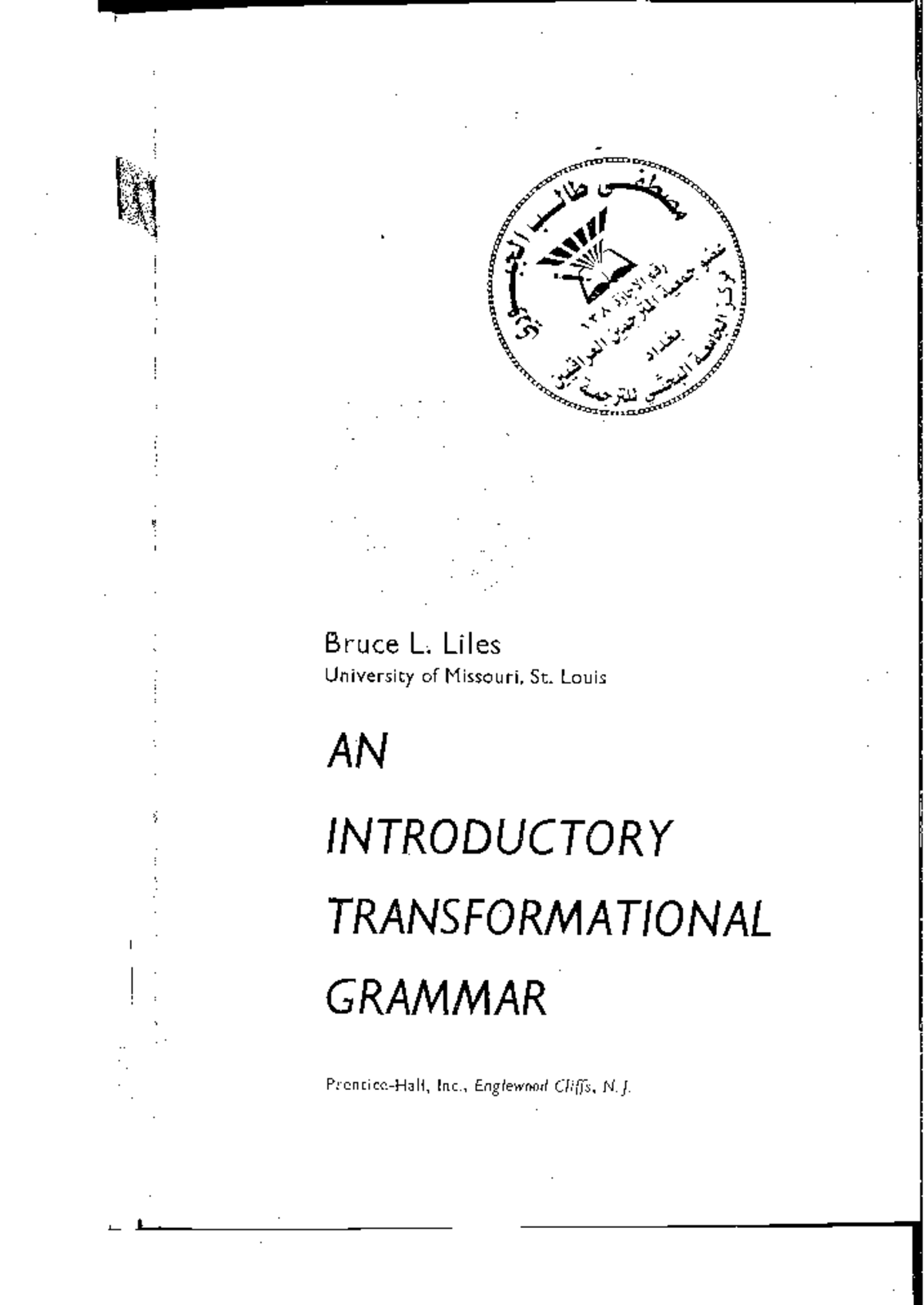 Bruce L Liles An Introductory Transformational Grammar Prentice ...