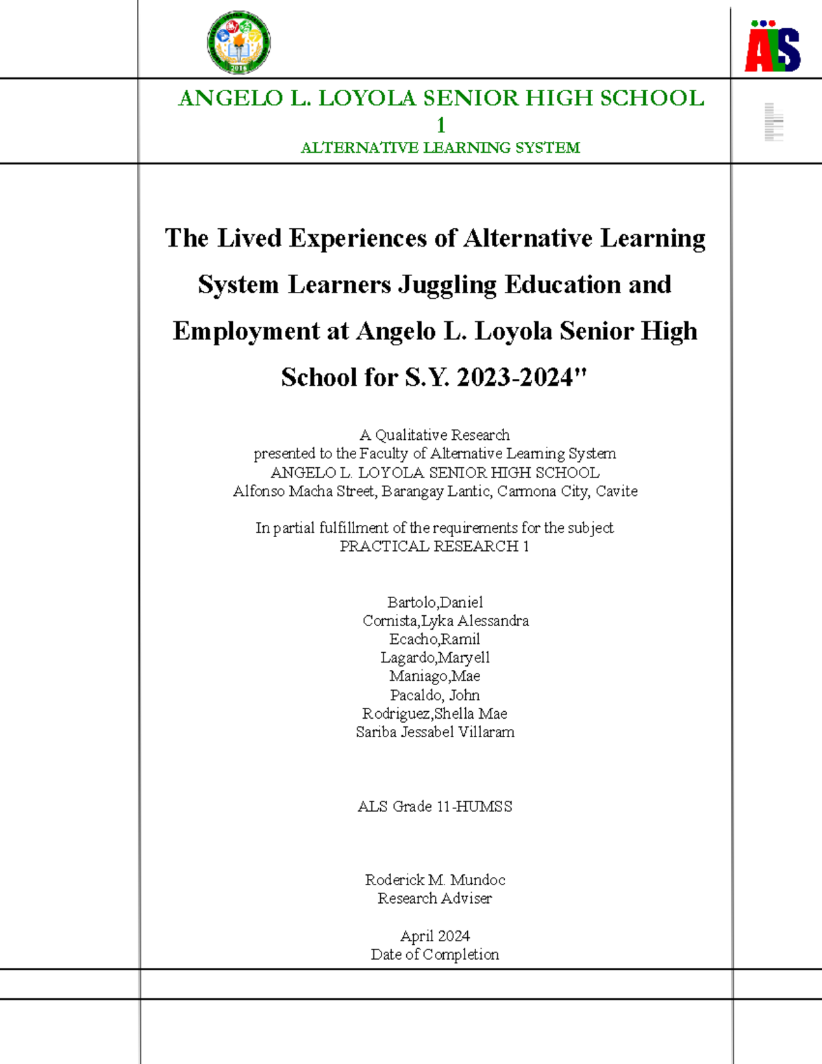 The Lived Experiences of Alternative Learning System Learners Juggling ...