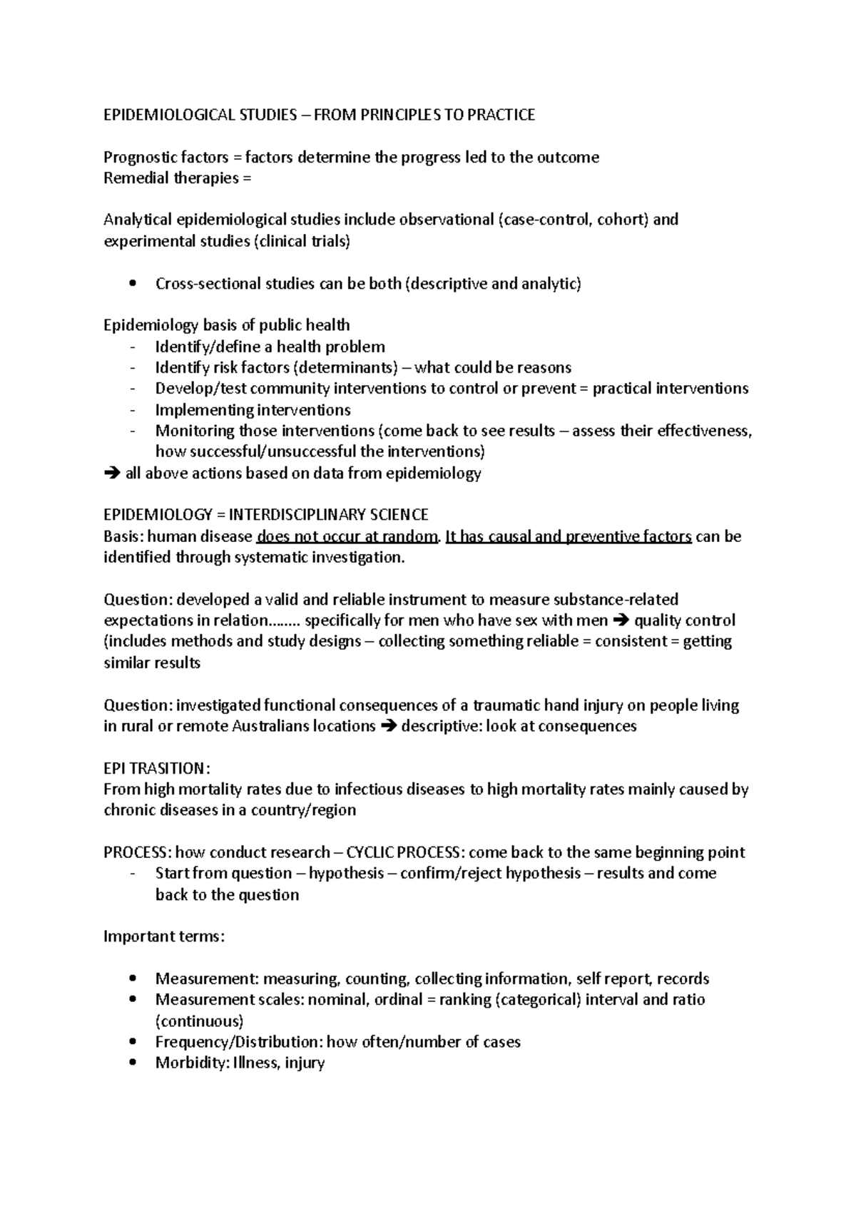 EPI lec1 + Tut1 - lecture 1 and tutorial 1 - EPIDEMIOLOGICAL STUDIES ...