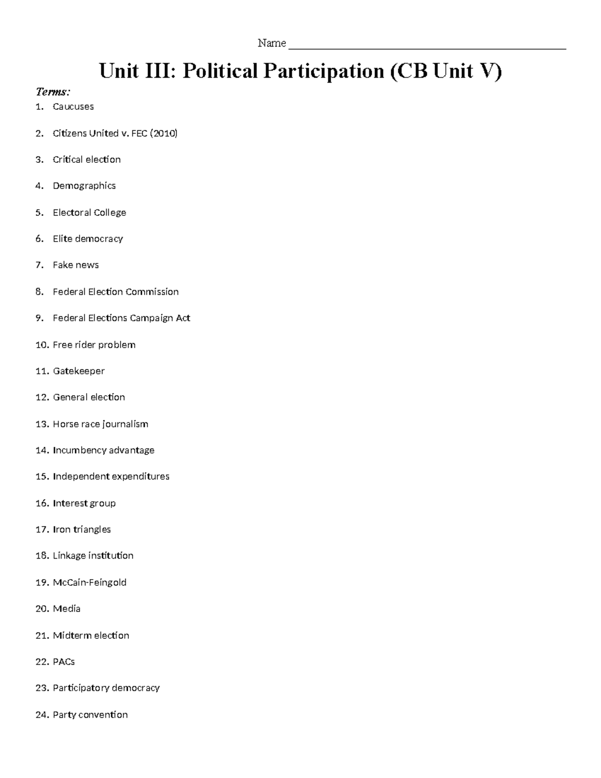 Unit V Terms & Questions - Name ...