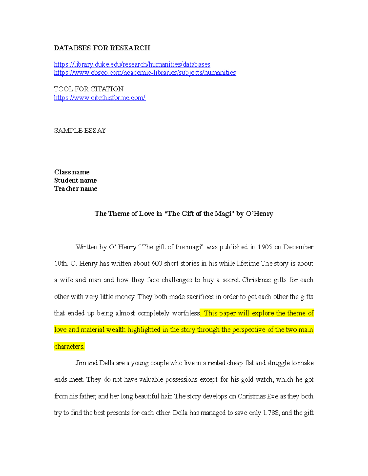 Sample literary essay - DATABSES FOR RESEARCH library.duke/research ...