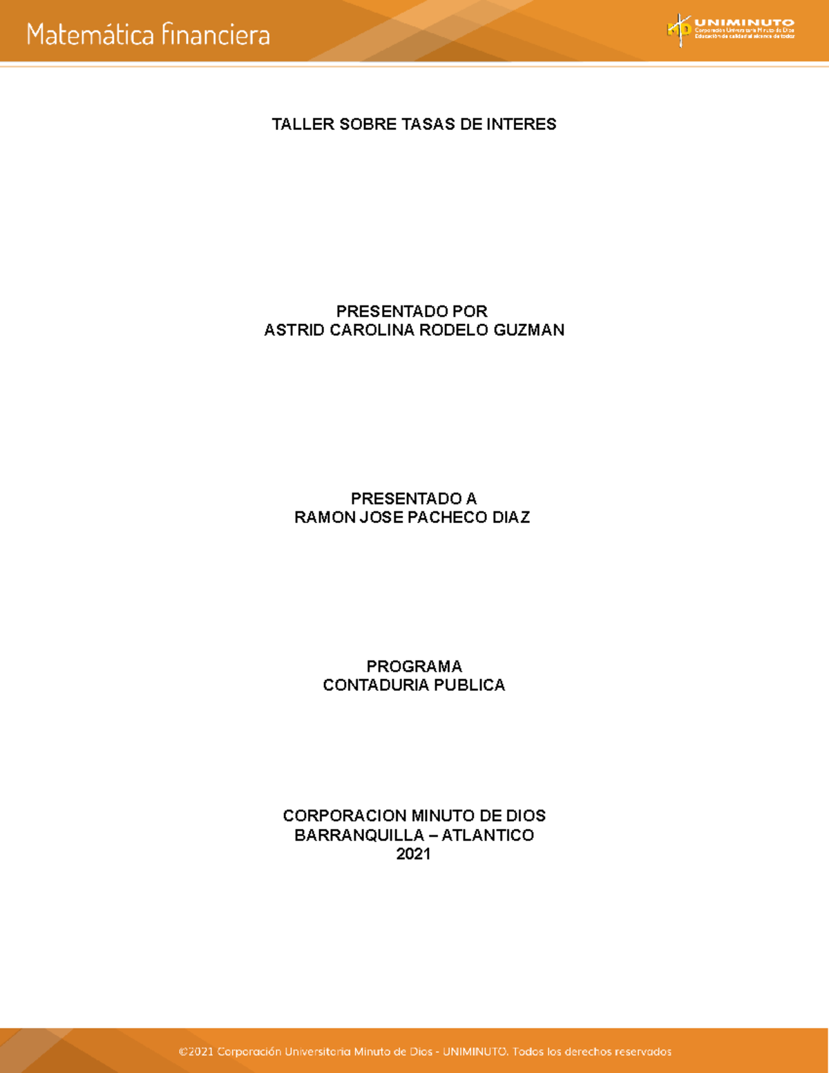 Taller tasa de interes - TALLER SOBRE TASAS DE INTERES PRESENTADO POR ...