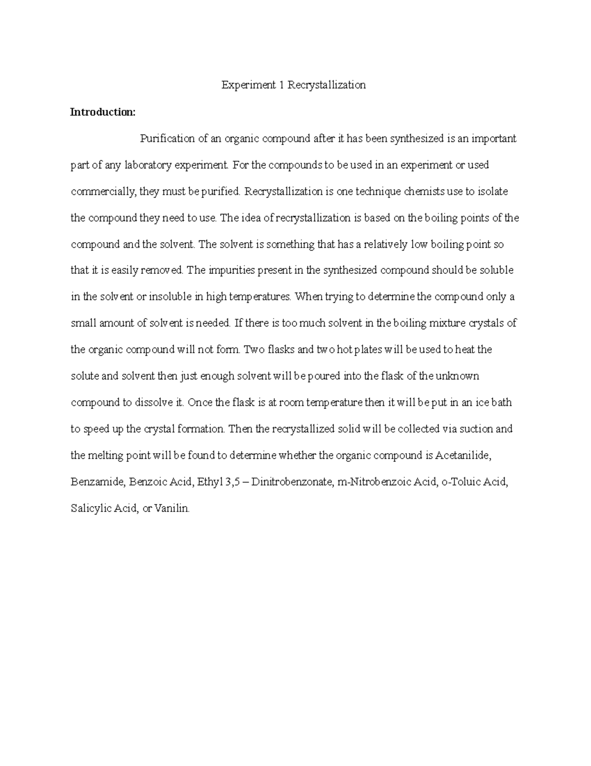 Stu Doc Lab 1 Recrystallization Complete Report - Experiment 1 ...