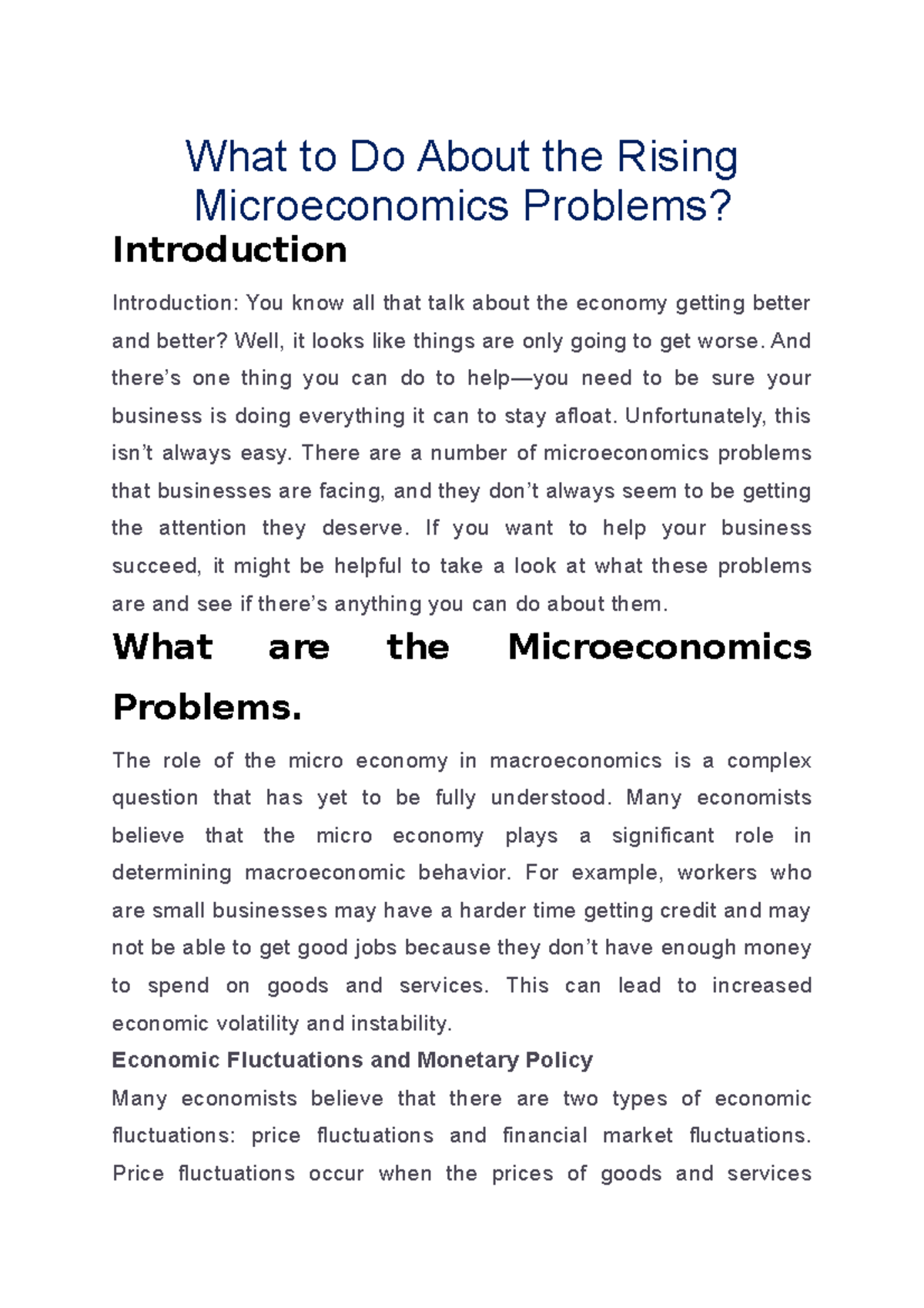 What to Do About the Rising Microeconomics Problems - What to Do About ...