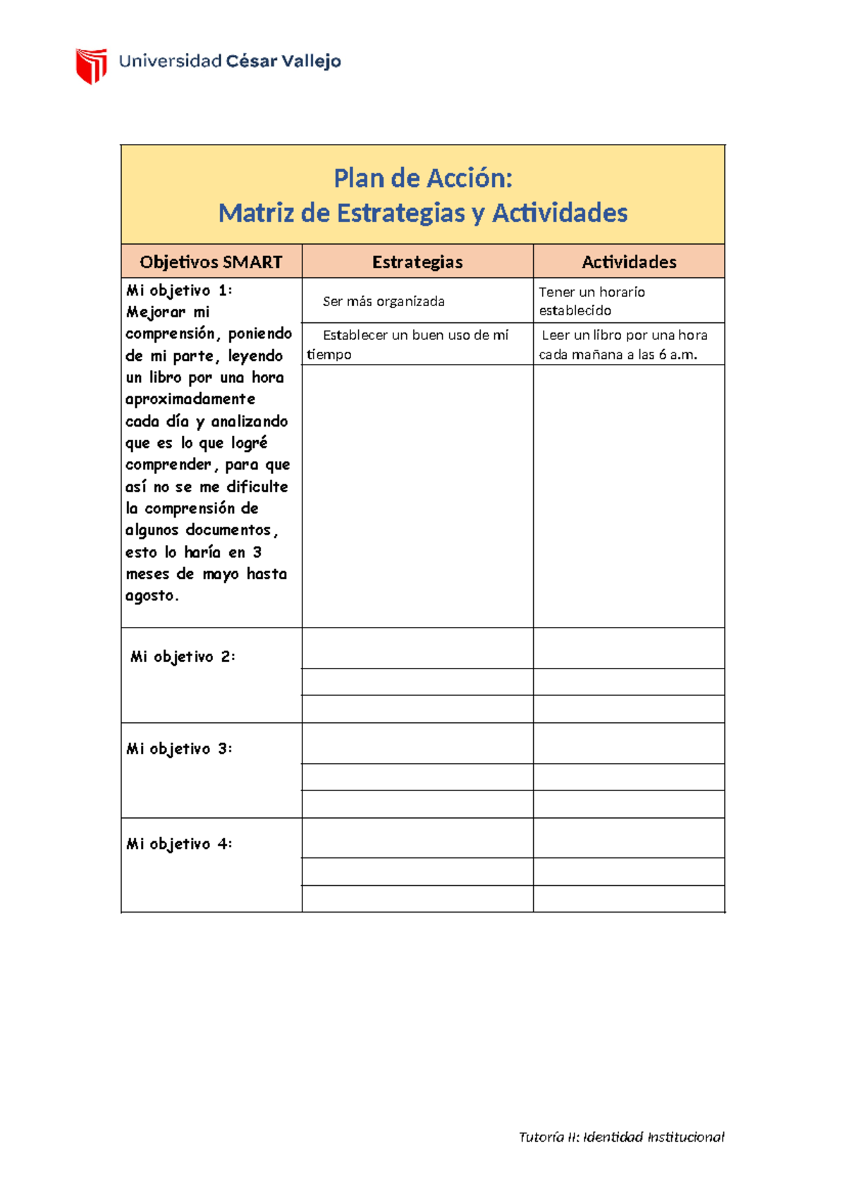 Smart - Plan de Acción: Matriz de Estrategias y Actividades Objetivos ...