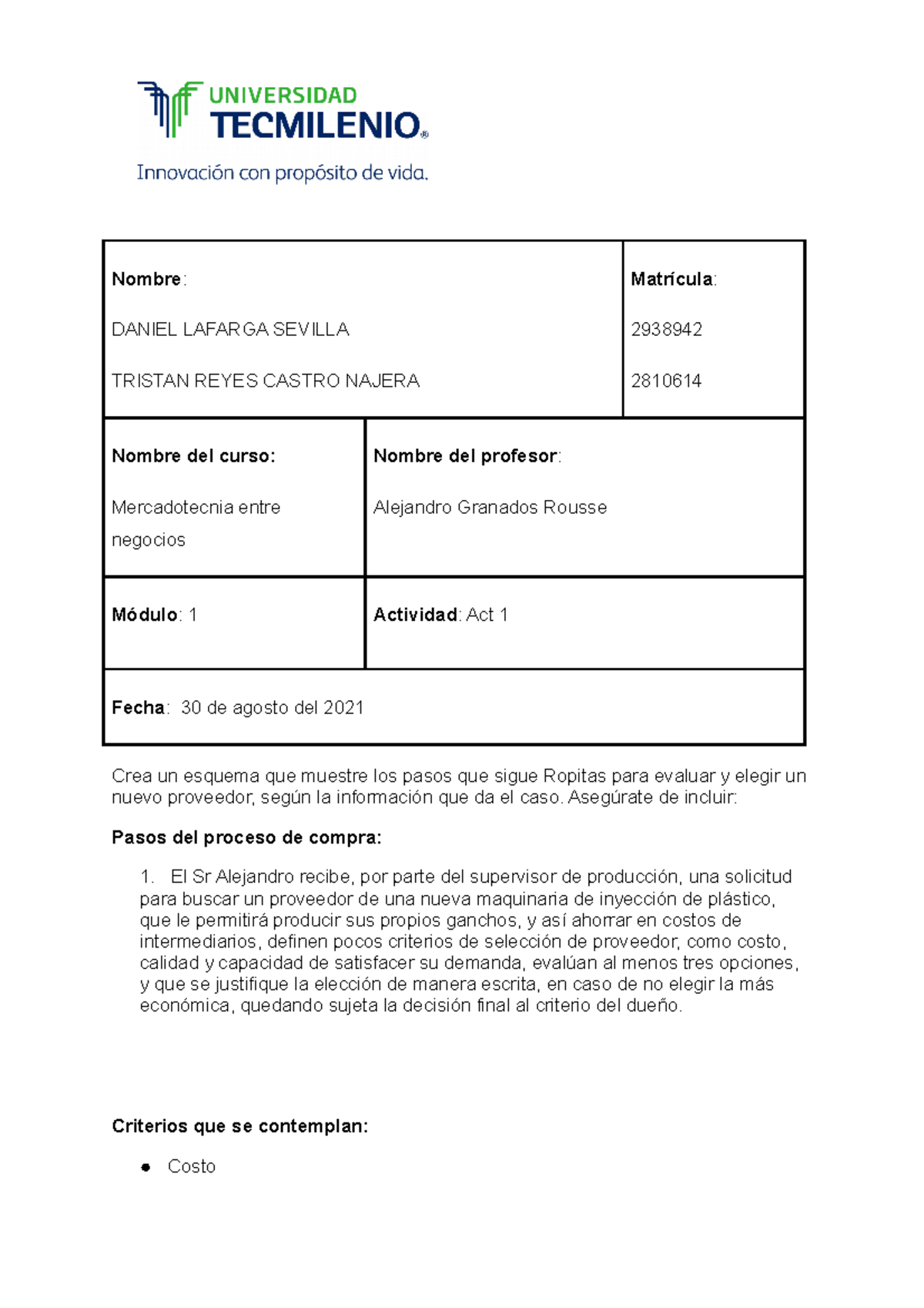 Actividad 1 Merca B2B - Nombre : DANIEL LAFARGA SEVILLA TRISTAN REYES ...