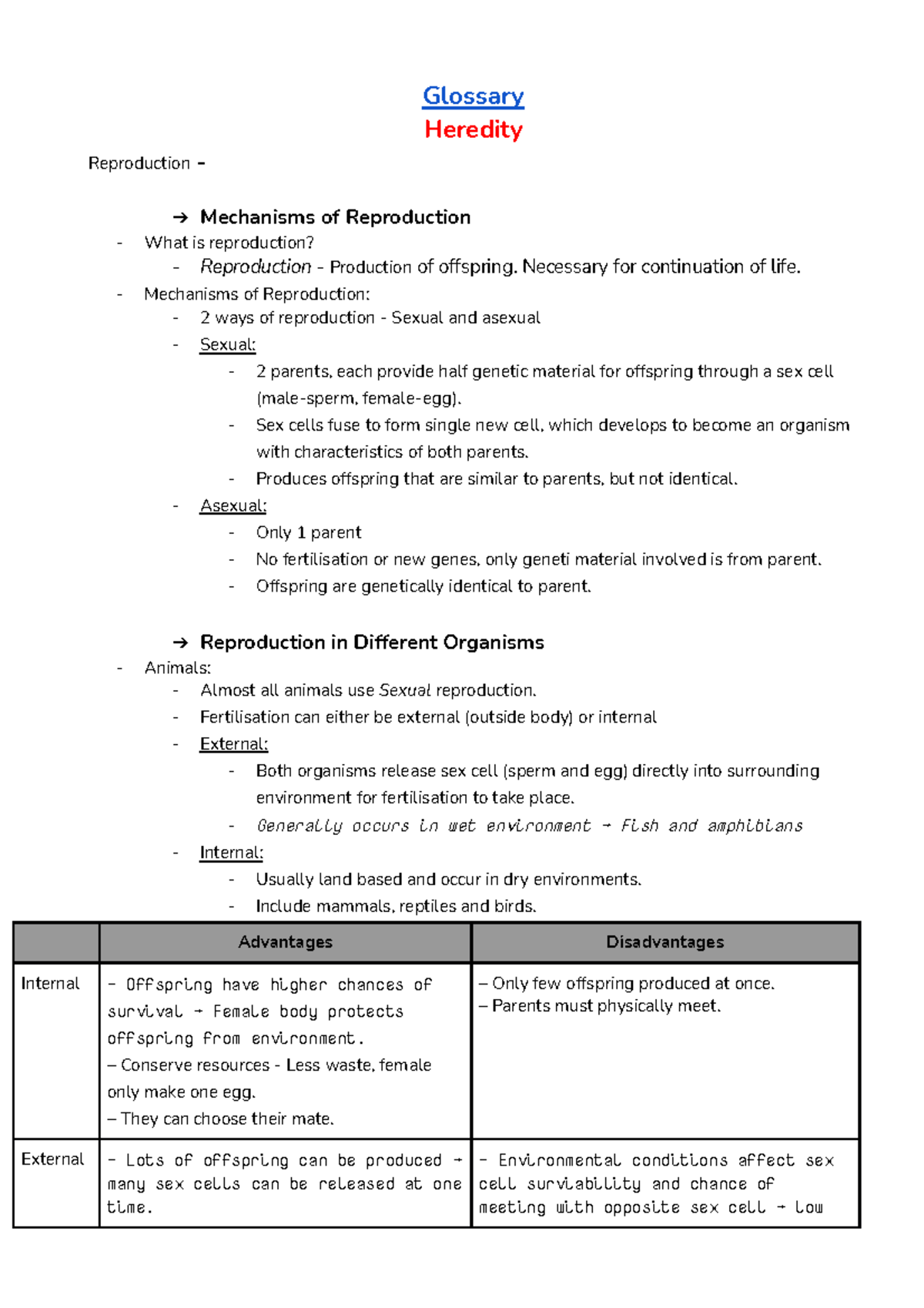 COMPLETE HSC Biology Notes - Glossary Heredity Reproduction ...