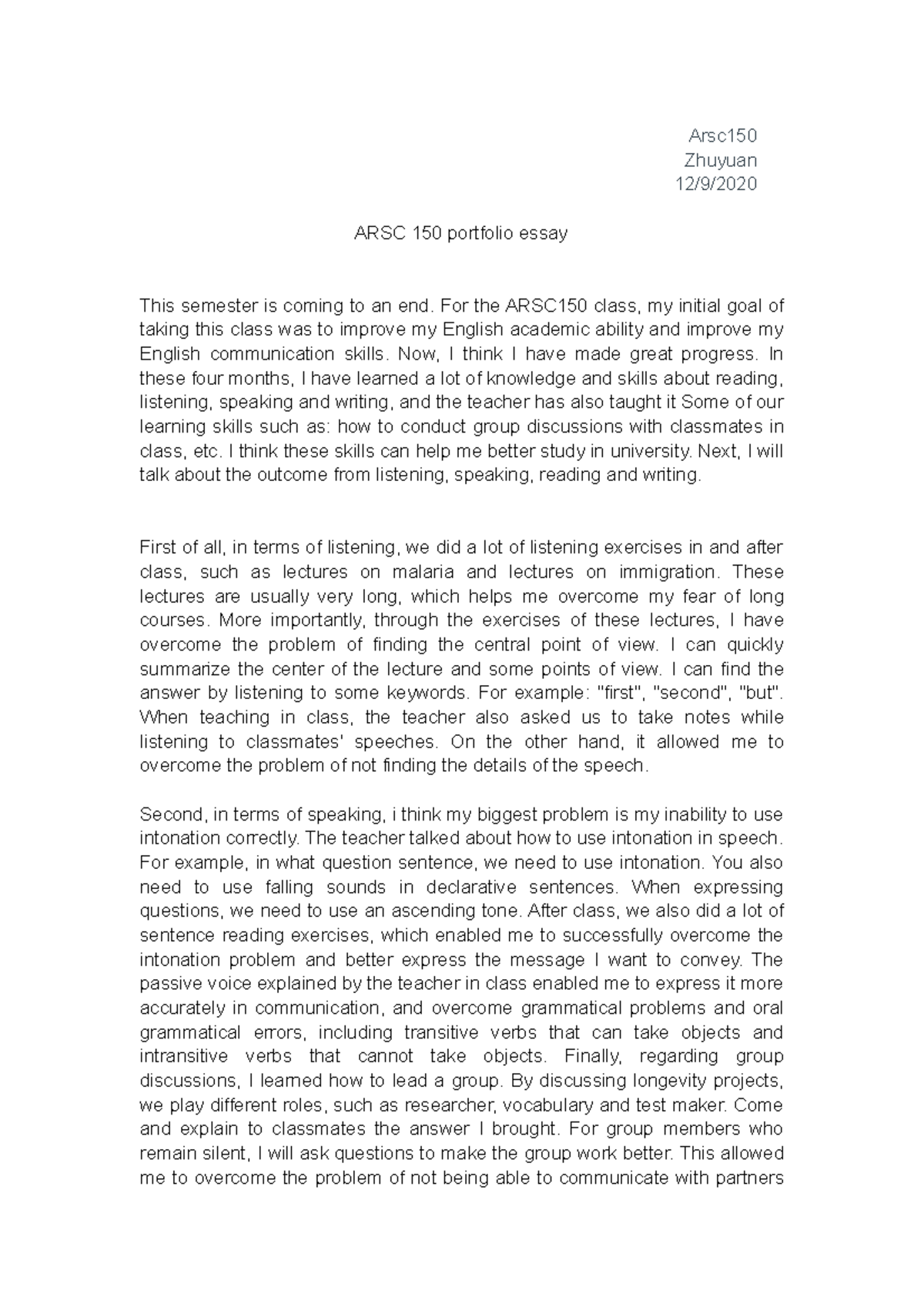 ARSC 150 Portfolio - SDFFFFFFFFFFFFFFFFFF - Arsc Zhuyuan 12/9/ ARSC 150 ...