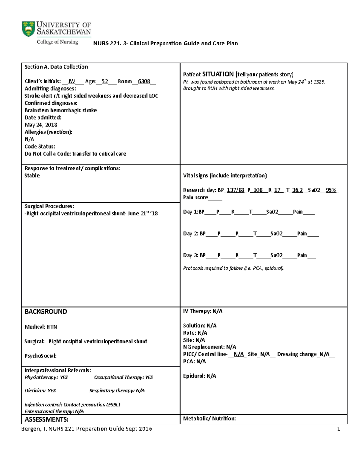Preparation Guide JW - Section A. Data Collection Client’s Initials: JW ...