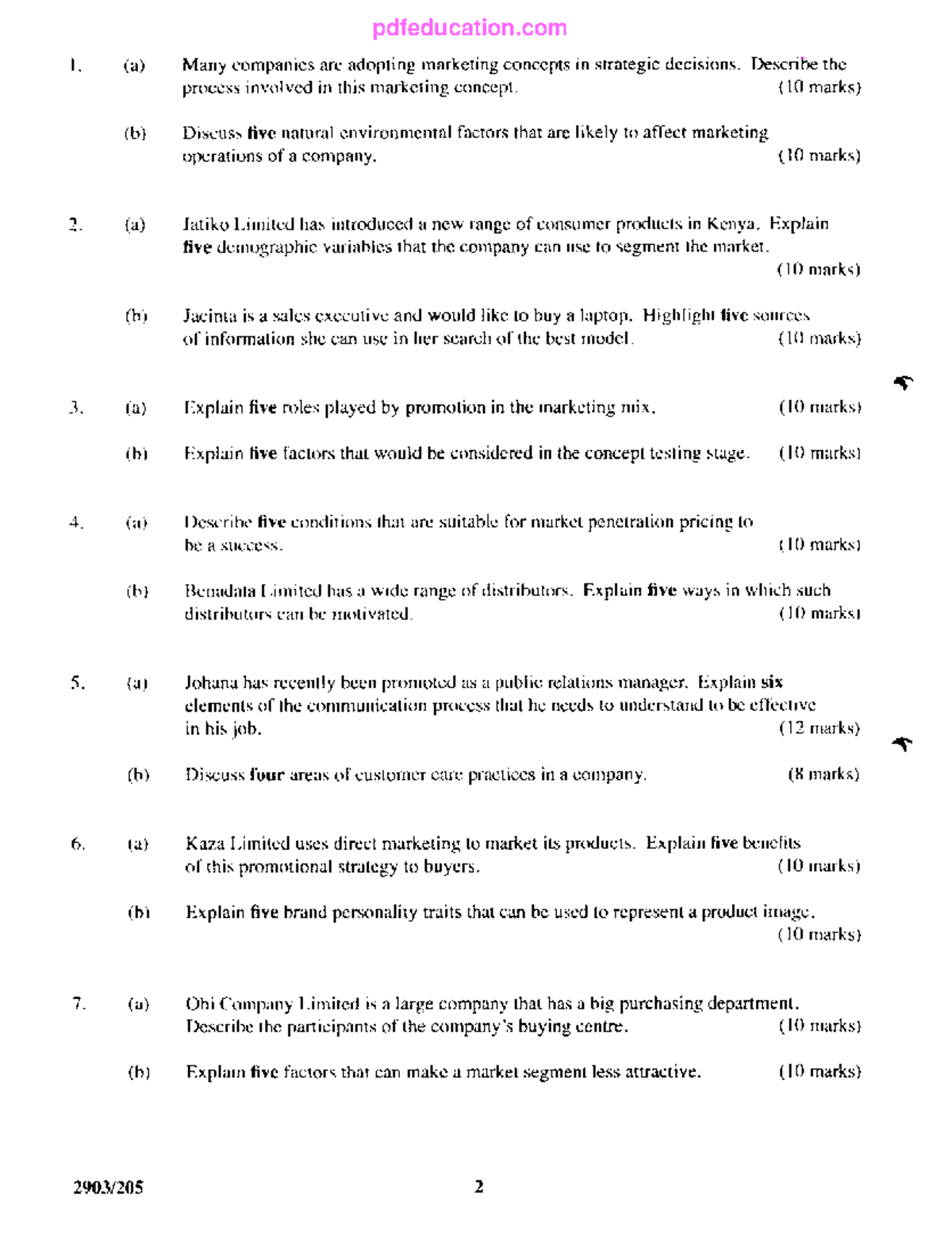 Principles and Practice of Marketing KNEC Past Exam Papers July 2013 ...