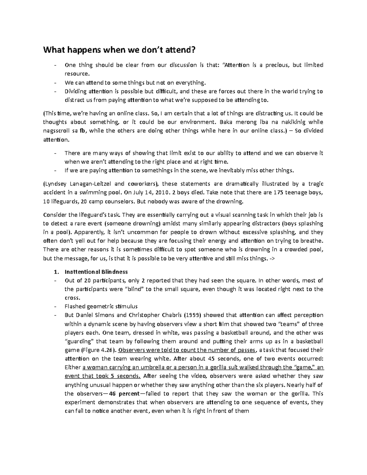Attention-Report notes - What happens when we don’t attend? One thing ...