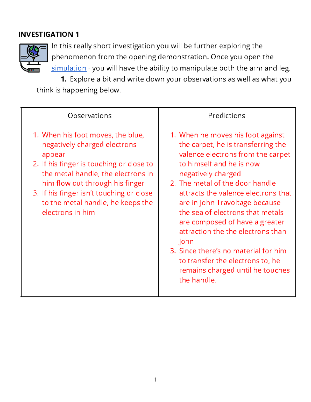 Electrostatics Simulations 4 - INVESTIGATION 1 In this really short ...