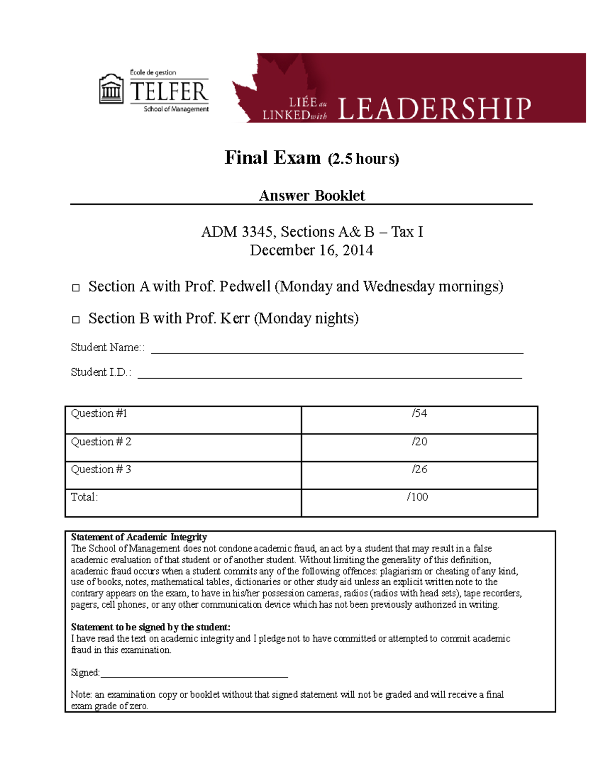 Sample/practice exam 2014, answers - Final Exam (2 hours) Answer ...