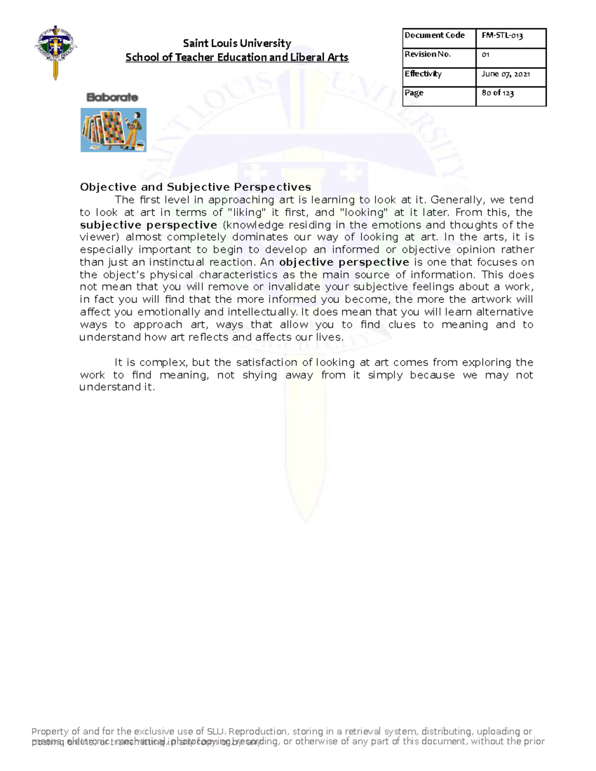 M2 Elaborate - this doc is about arts and etc. - Saint Louis University ...