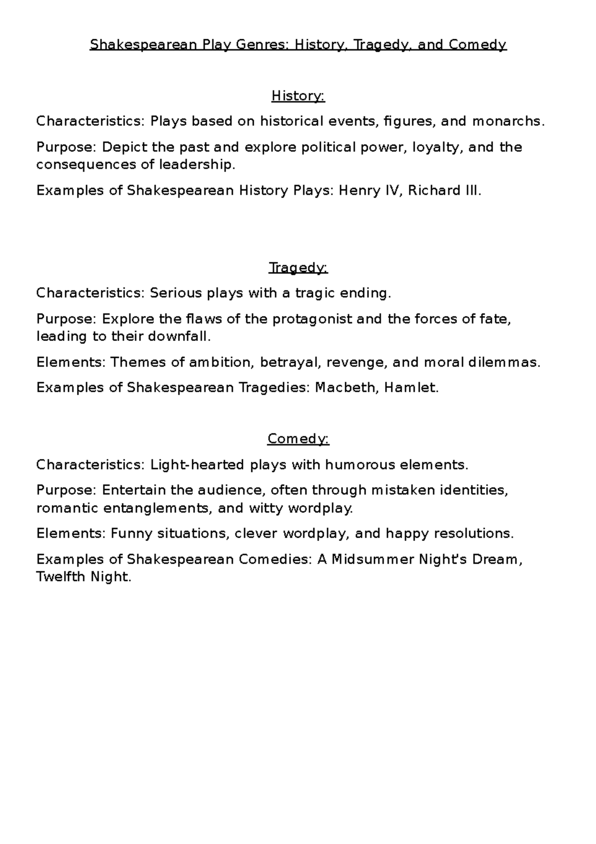 Shakespearean Genres - Shakespearean Play Genres: History, Tragedy, and ...