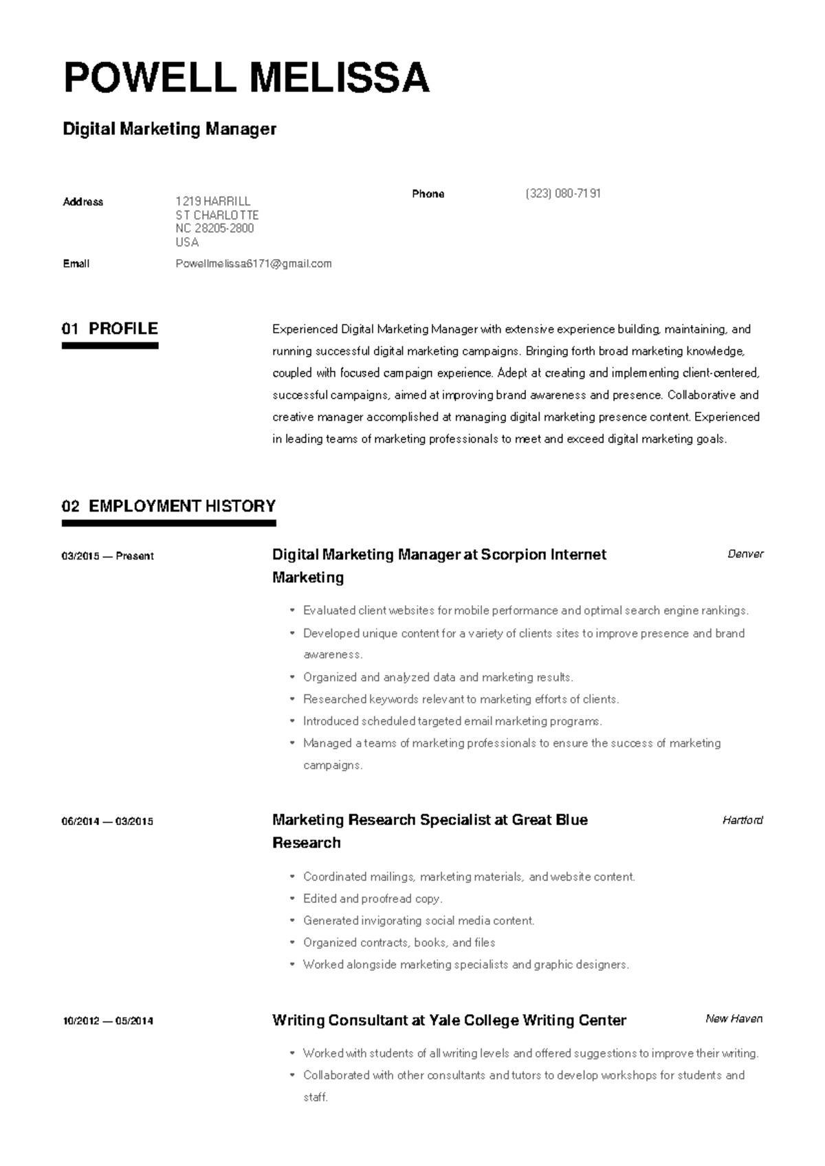Powell CV - Good - POWELL MELISSA Digital Marketing Manager Address ...