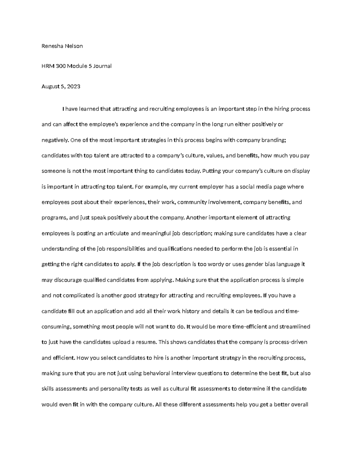 HRM Journal Module 5 - Renesha Nelson HRM 300 Module 5 Journal August 5 ...