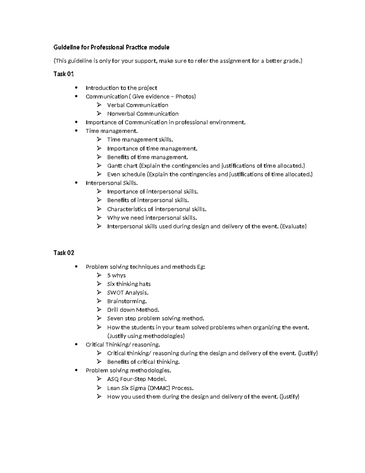 PP guidline - Guideline for Professional Practice module (This ...