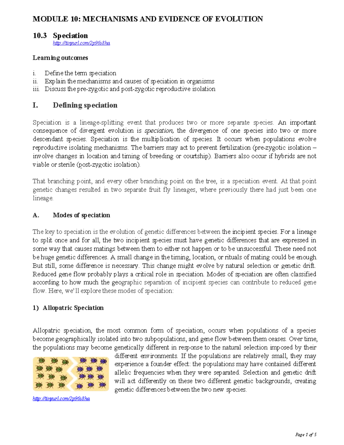 Module 10 Mechanisms and Evidence of Evolution Lecture Notes 10 ...