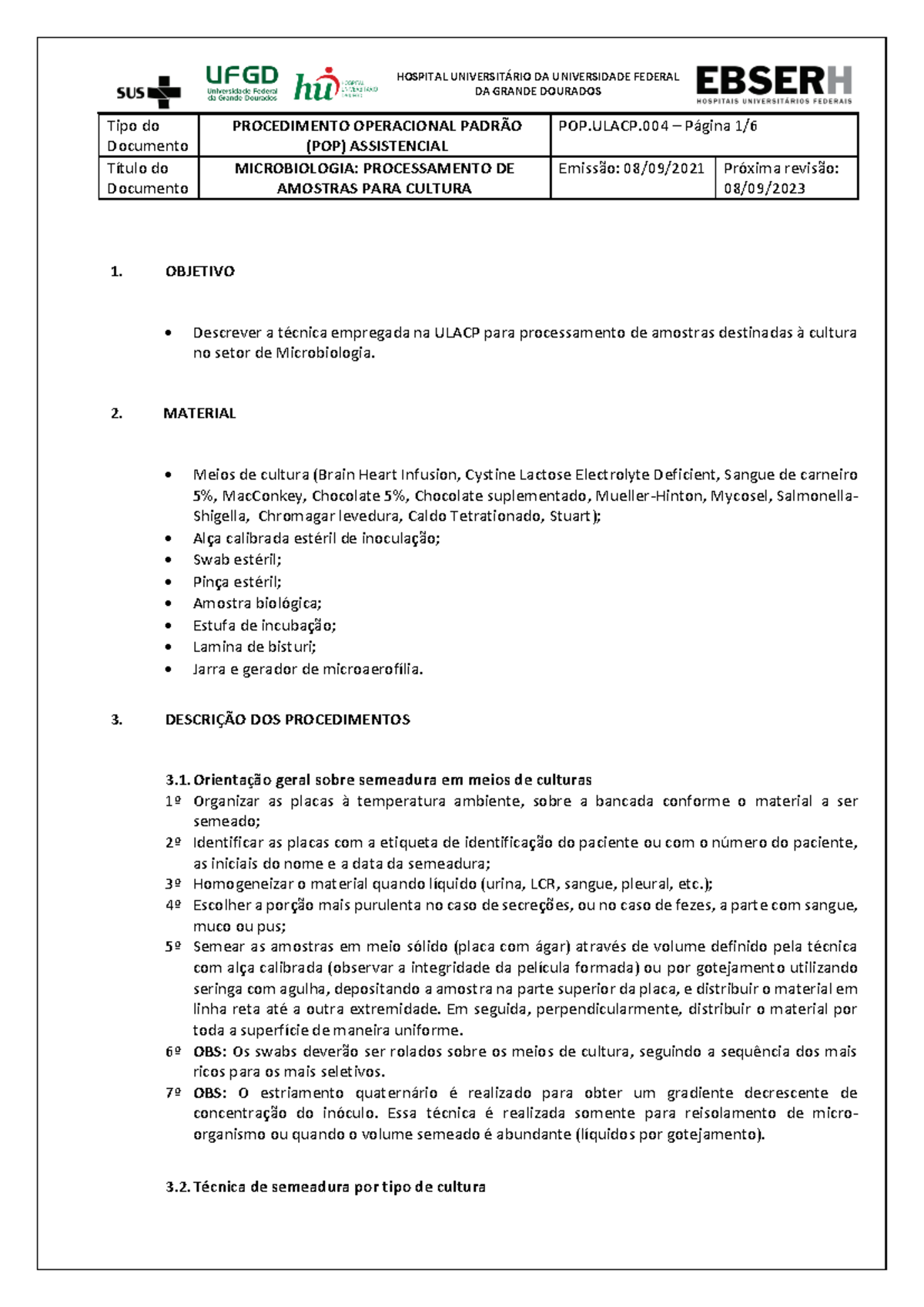 Anexo Portaria 87 - POP.004. Microbiologia - Processameneto de amostra ...