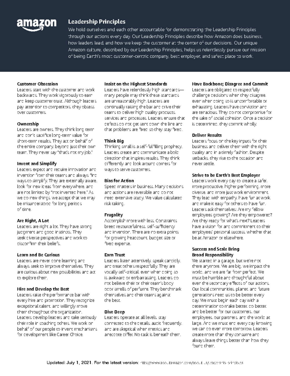 Amazon leadership principles 070621 us - Customer Obsession Leaders ...