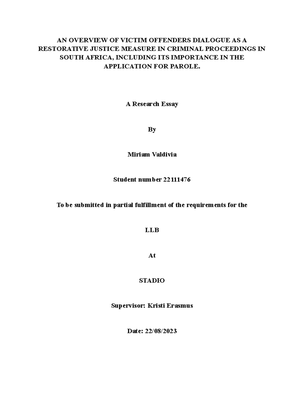 AN Overview OF Victim Offenders Dialogue AS A Restorative Justice ...