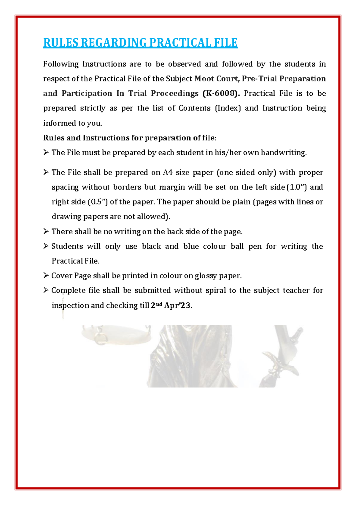 Cover Page Rules etc of Moot Court - RULES REGARDING PRACTICAL FILE ...