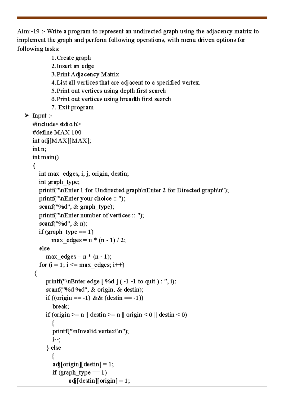 Ds Manual This Ds Practical Aim 19 Write A Program To Represent