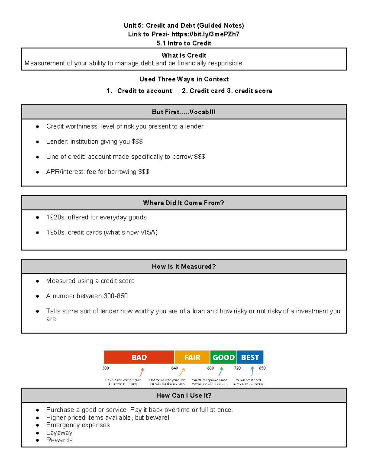 Unit 5 Credit and Debt (Guided Notes) - Unit 5: Credit and Debt (Guided ...
