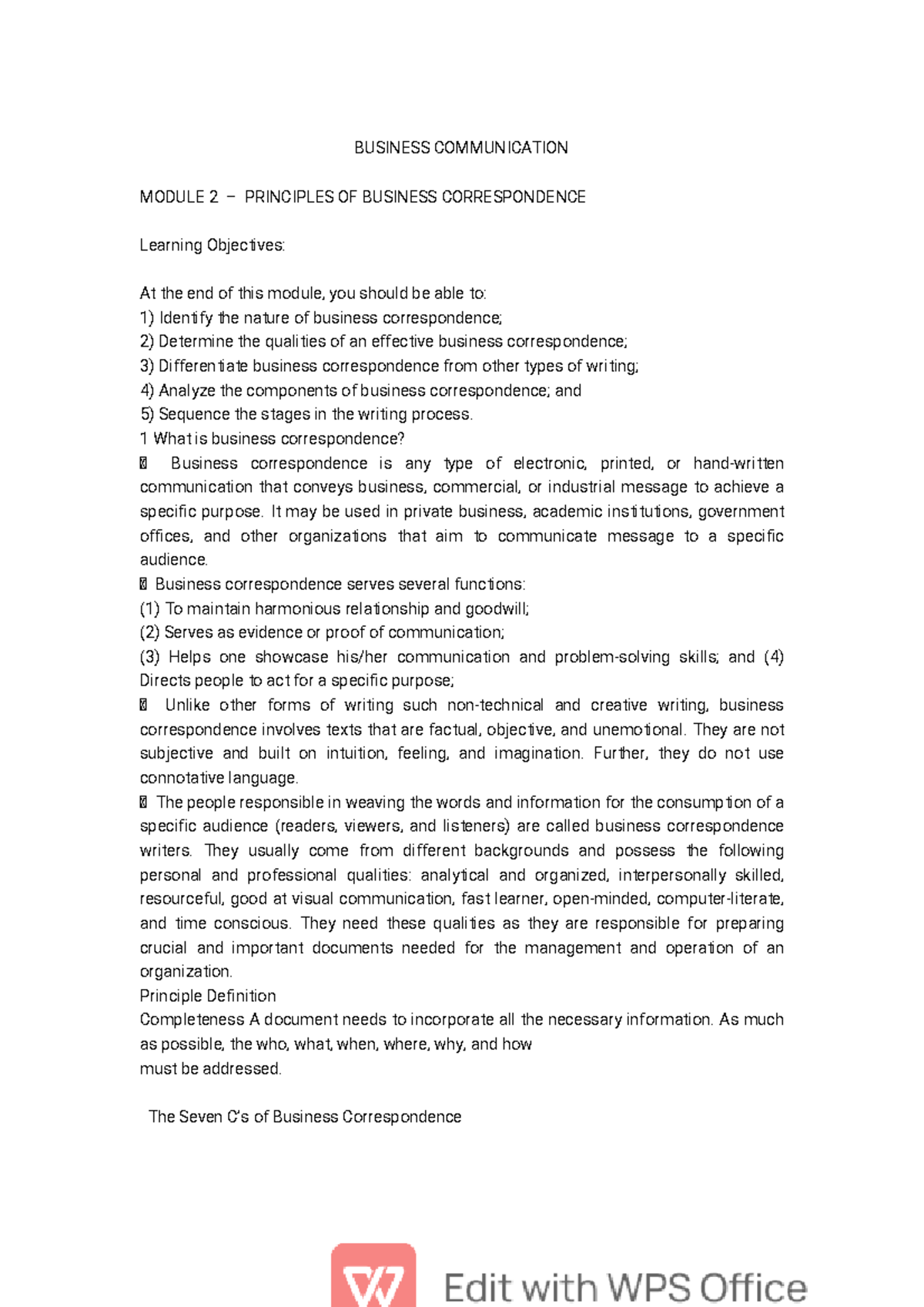 Business Communication - BUSINESS COMMUNICATION MODULE 2 – PRINCIPLES ...